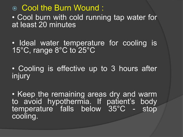 Burn treatment protocol | PPTX | First Aid | Injuries