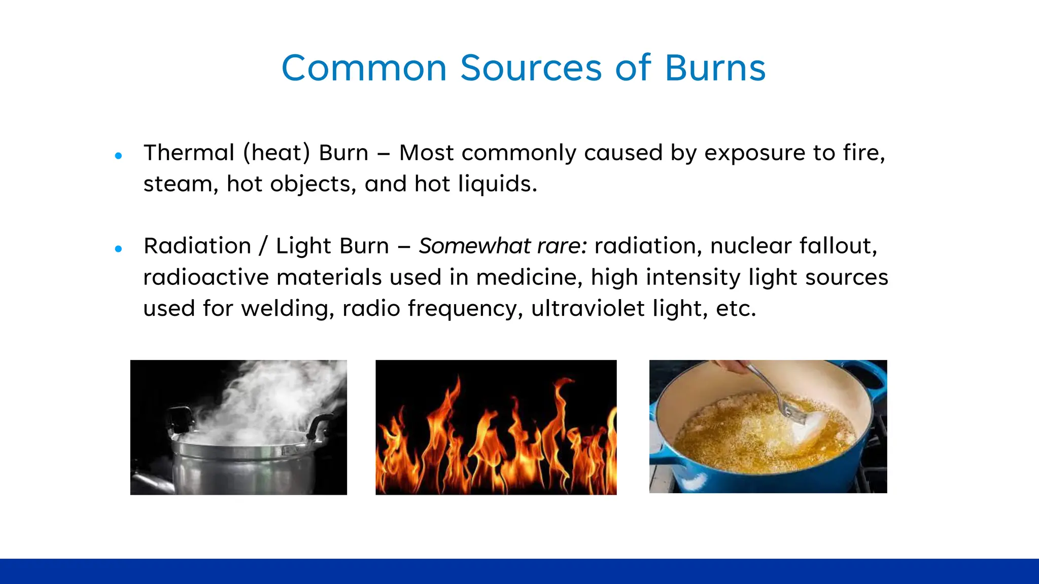 A Guide to First Aid for Burns which include the types of burns and the ...