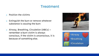 A Guide to First Aid for Burns which include the types of burns and the ...