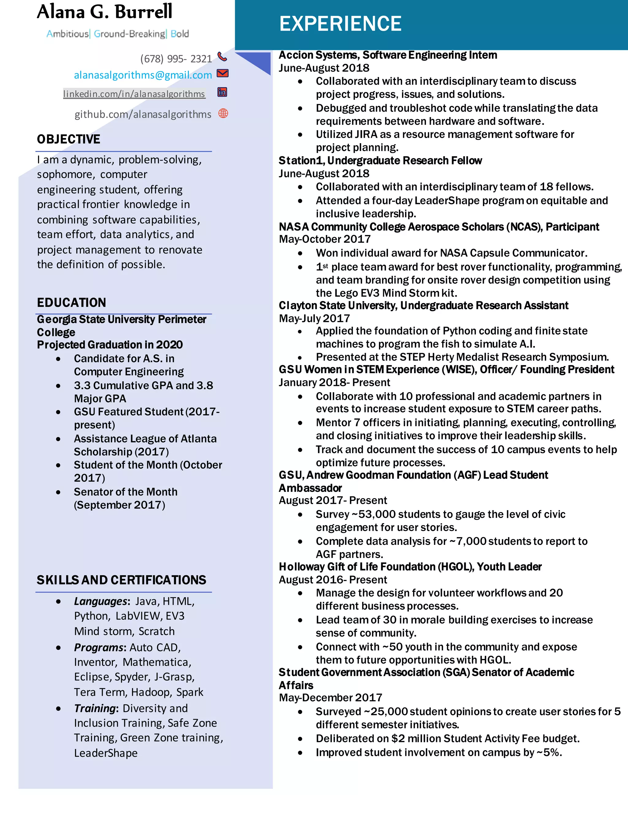 Resume for Alana Burrell | DOCX