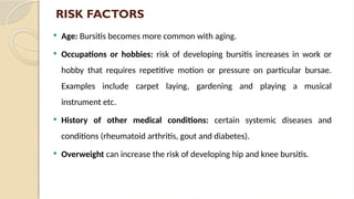 Bursitis, Causes, Pathophysiology, CM, Management.pptx