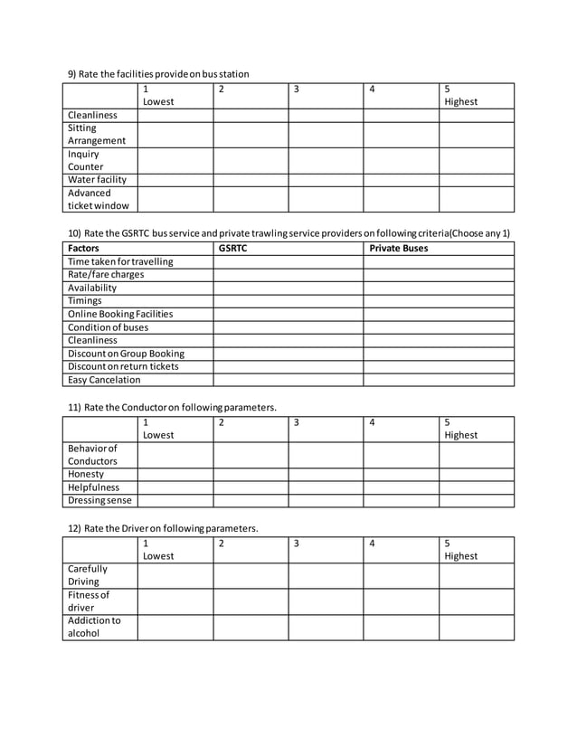 Questionnaire Of Bus Survey.. | DOCX