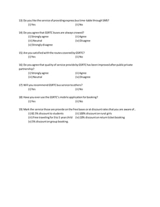 Questionnaire Of Bus Survey.. | DOCX