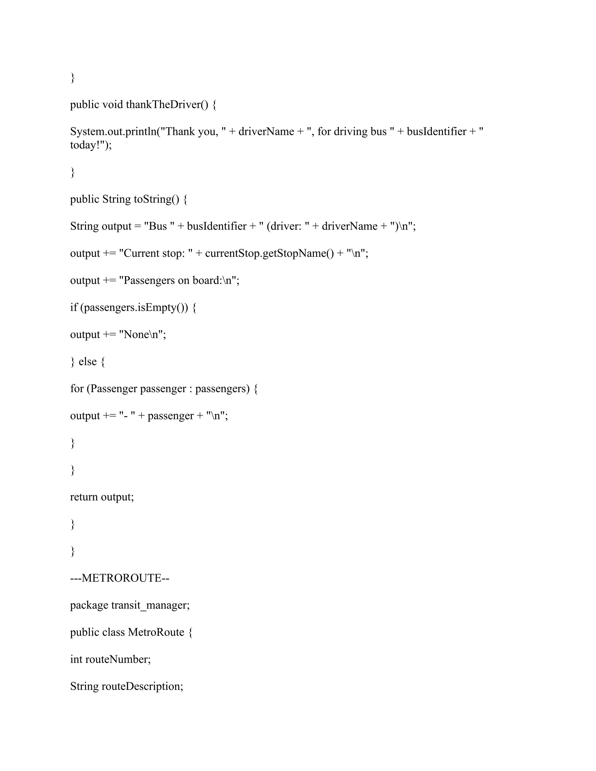---BUS-- public class Bus { String busIdentifier- String driverName- d.pdf