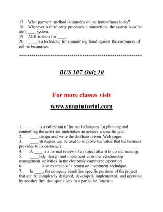 BUS 107 Technology levels--snaptutorial.com | Computer Networking | Computing