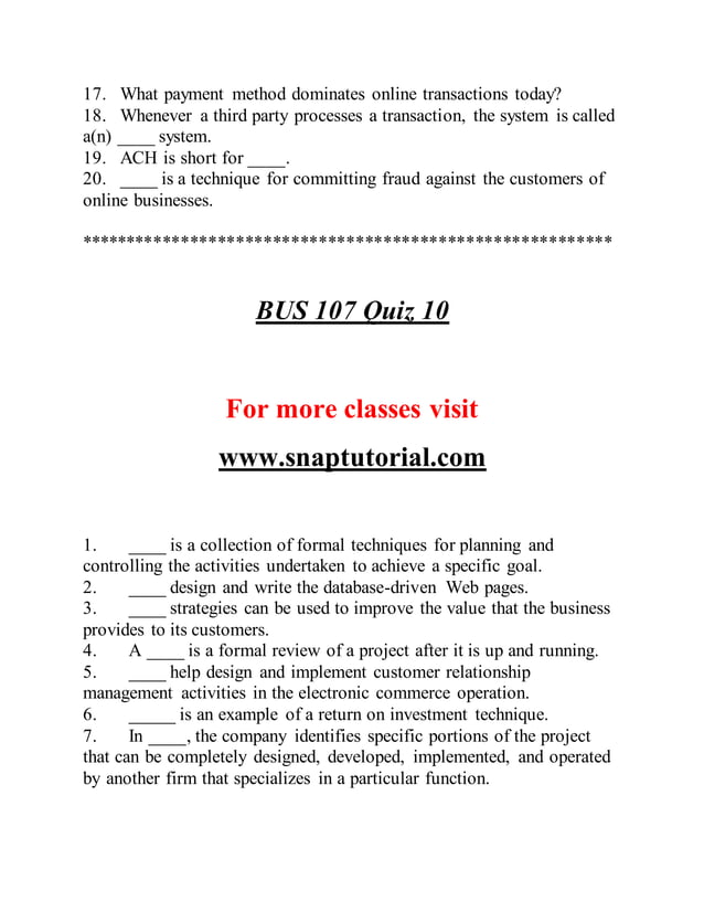 BUS 107 Massive Success / snaptutorial.com