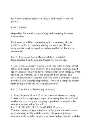 BUS 110 Company Research Project and Presentation (35 points)P.docx