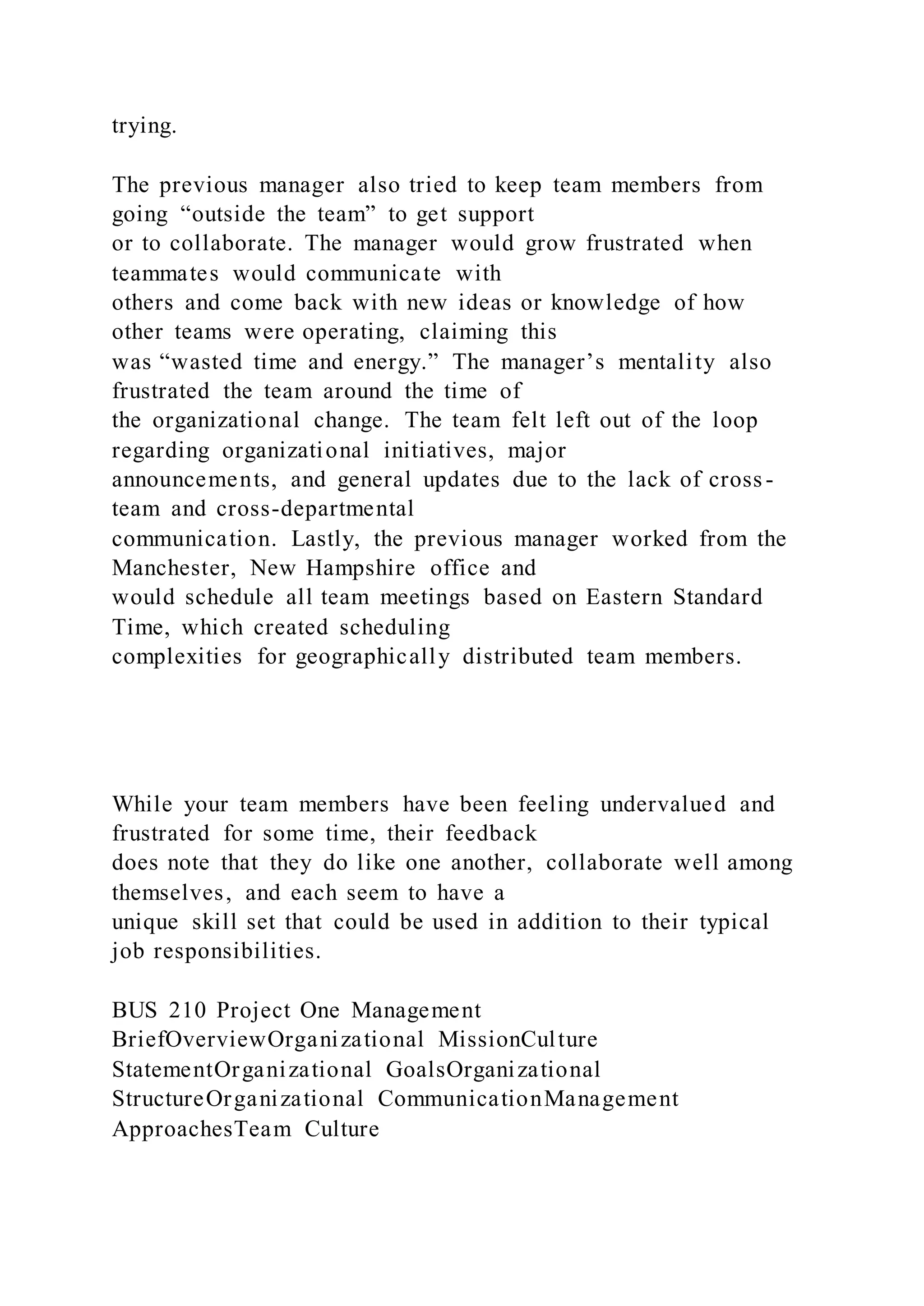 BUS 210 Project One Management Brief Overview The S | DOCX