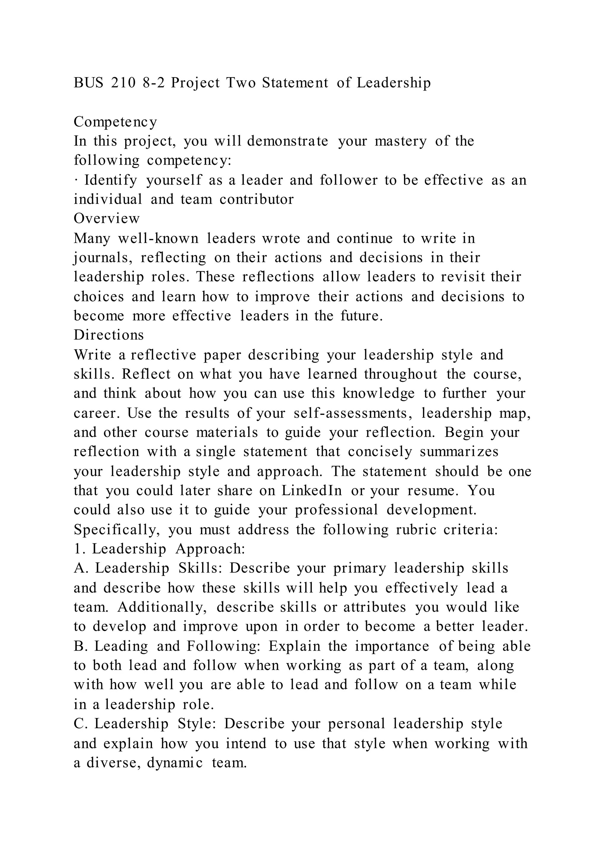 BUS 210 Project One Management Brief Overview The S | DOCX