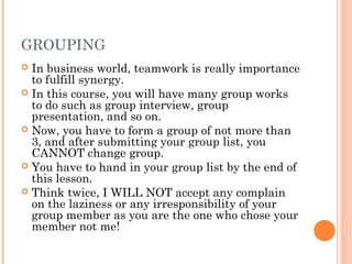BUS230 BUSINESS COMMUNICATION 1 | PPT
