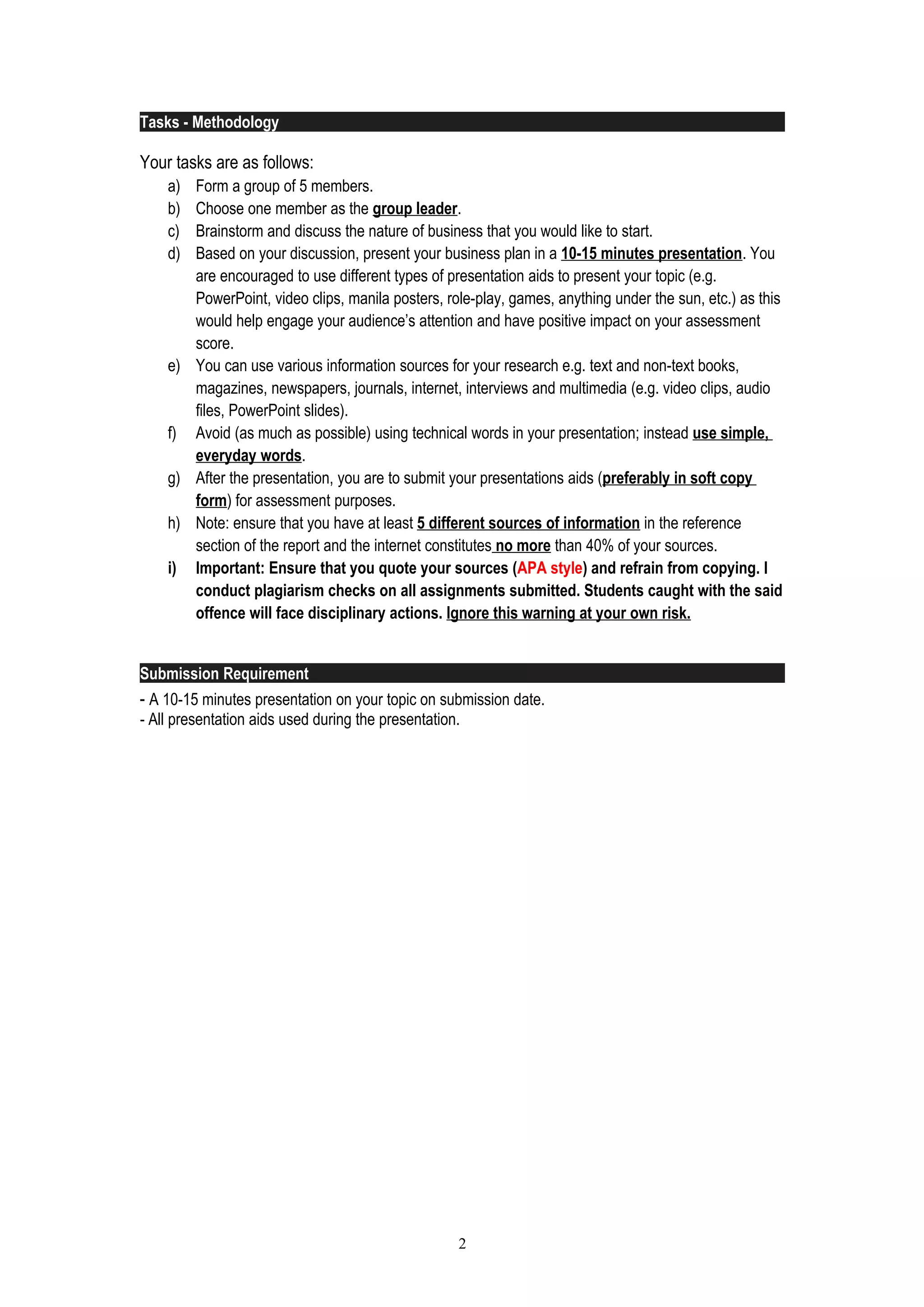 Intro to Business Assignment 1 Business Plan | DOC