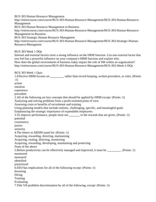 BUS 303 Entire Course (Human Resource Management - entirecourse.com) | PDF | Human Resources ...