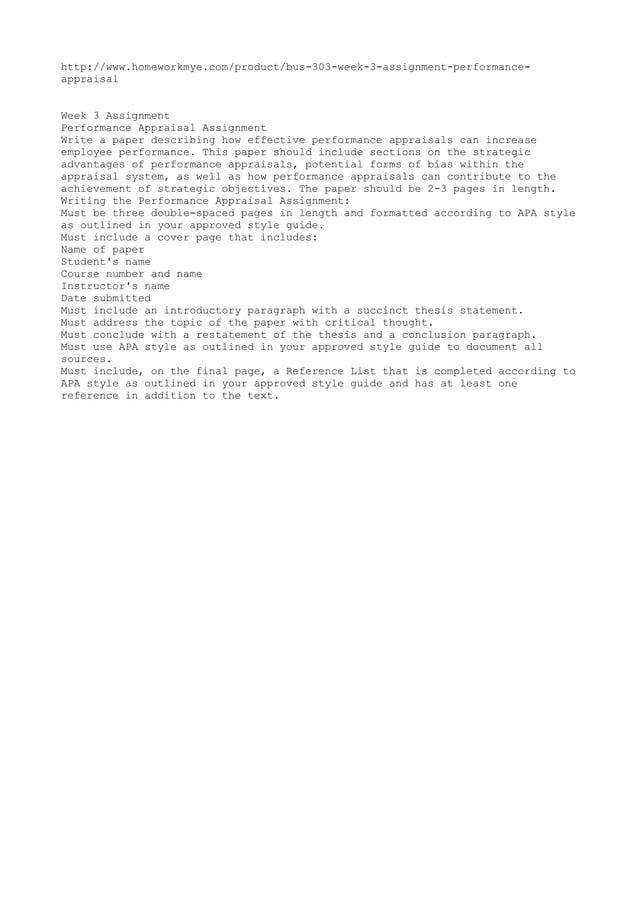Bus 303 week 3 assignment performance appraisal | TXT | Educational Assessment | Education