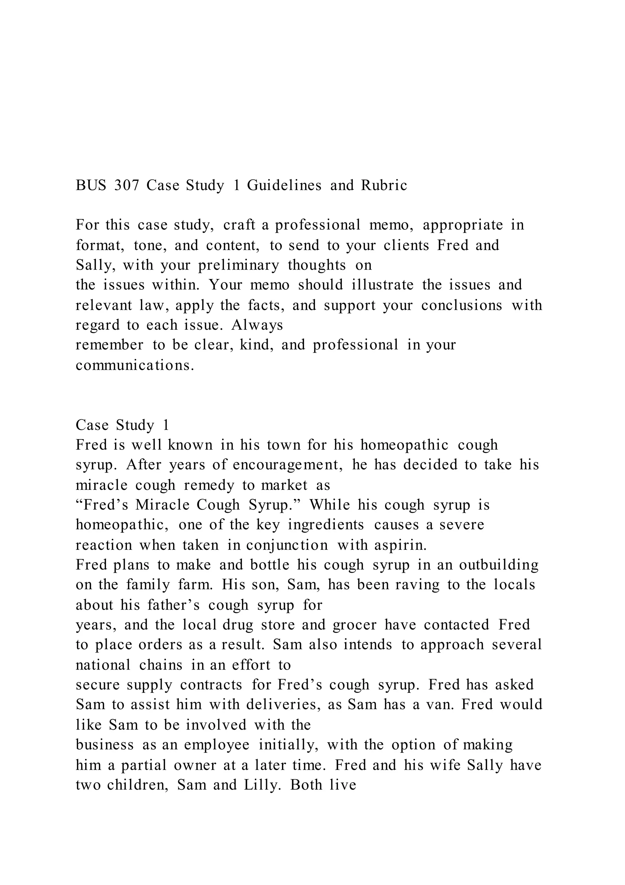 BUS 307 Case Study 1 Guidelines and Rubric For this cas | PDF