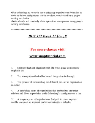 BUS 322 Massive Success / snaptutorial.com