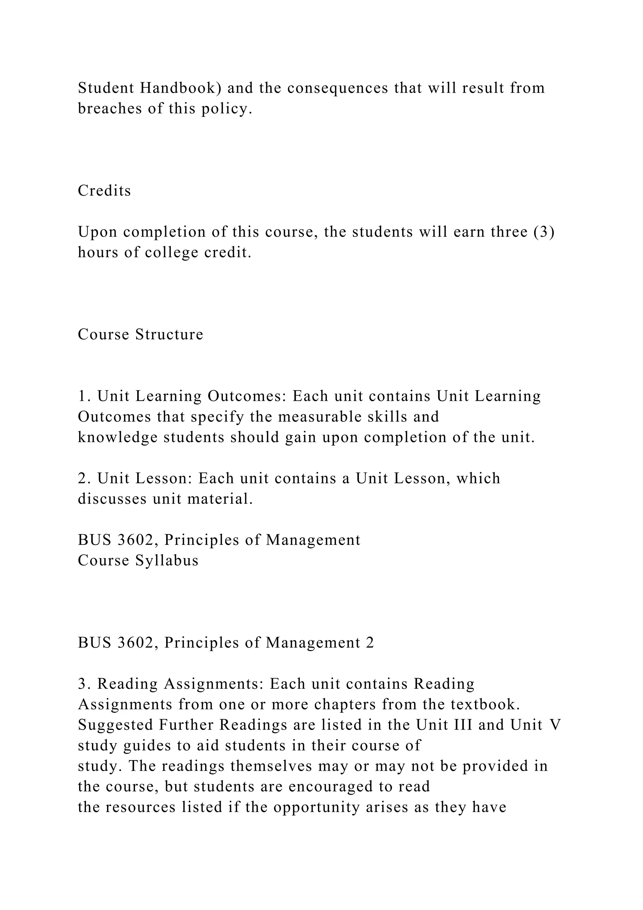 BUS 3602, Principles of Management 1 Course Description .docx