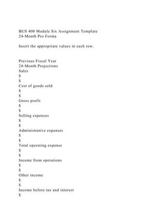 BUS 400 Module Six Assignment Template24-Month Pro FormaInse | DOCX