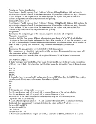 BUS 401 Entire Course (Principles of Finance - entirecourse.com) | PDF