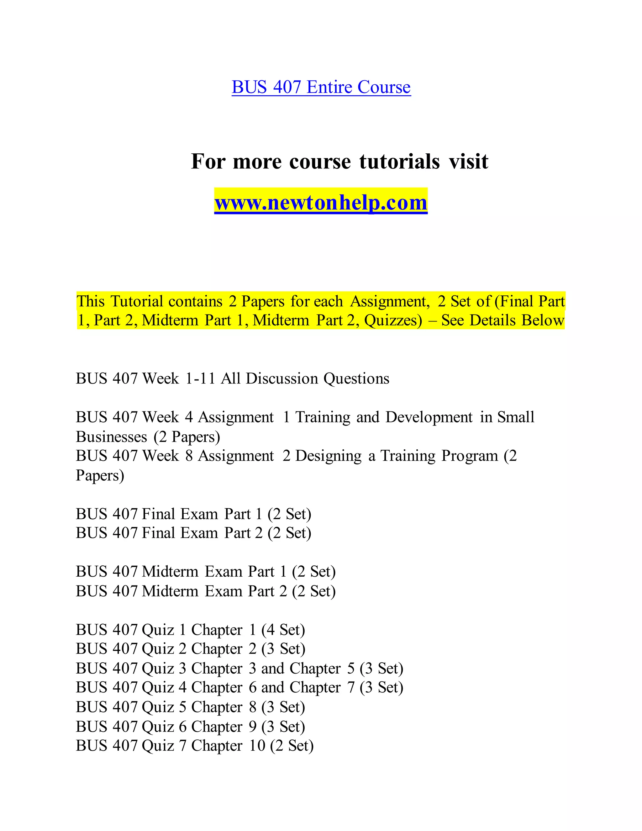 BUS 407 Success Begins /newtonhelp.com | PDF