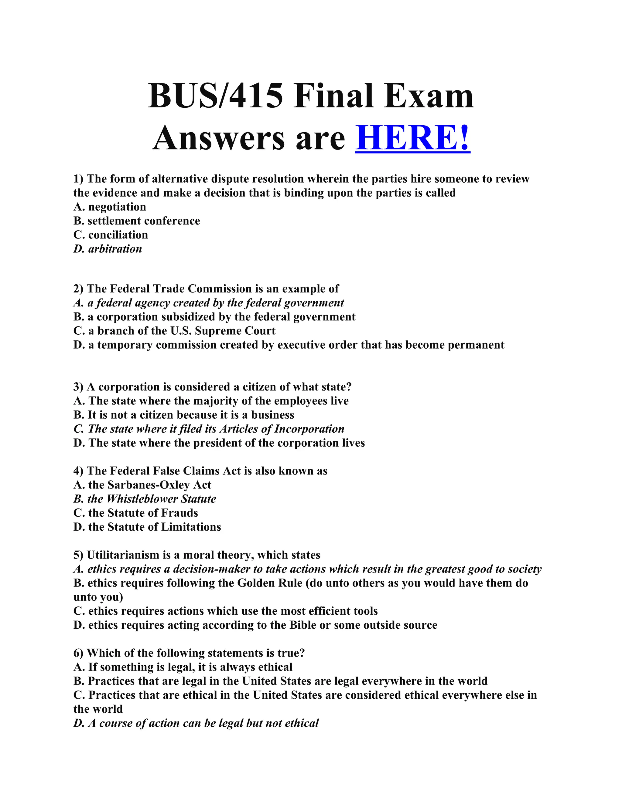 Bus 415 final exam | DOC