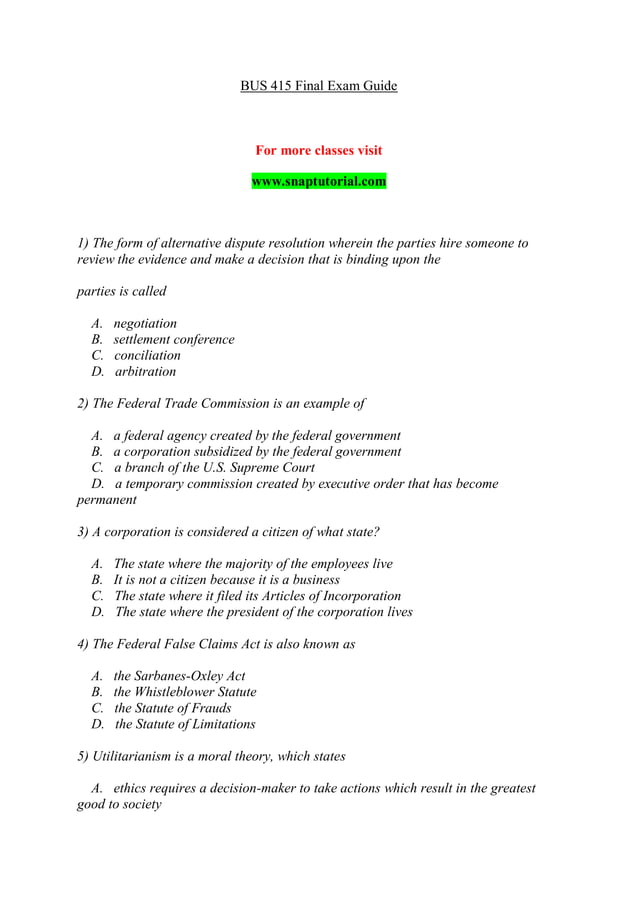 Bus 415 final exam guide | PDF