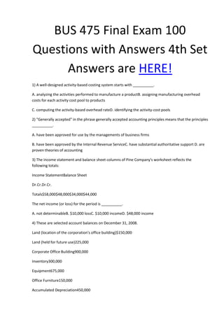 Bus 475 final exam 100 questions with answers 4th set answers are here ...