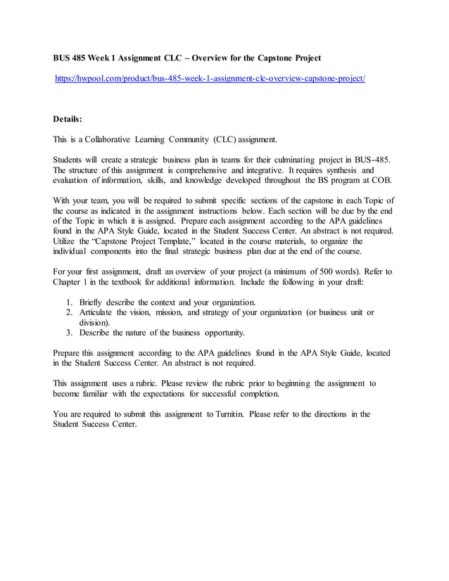 Bus 485 week 1 assignment clc | DOCX | Homework and Study | Education