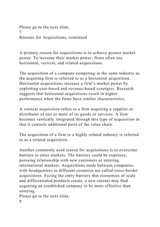 BUS 499, Week 6 Acquisition and Restructuring StrategiesSlide #.docx | Mergers and Acquisitions ...