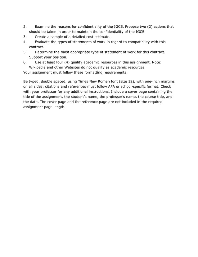 501 week 3 assignment 1 the independent government cost estimate and ...