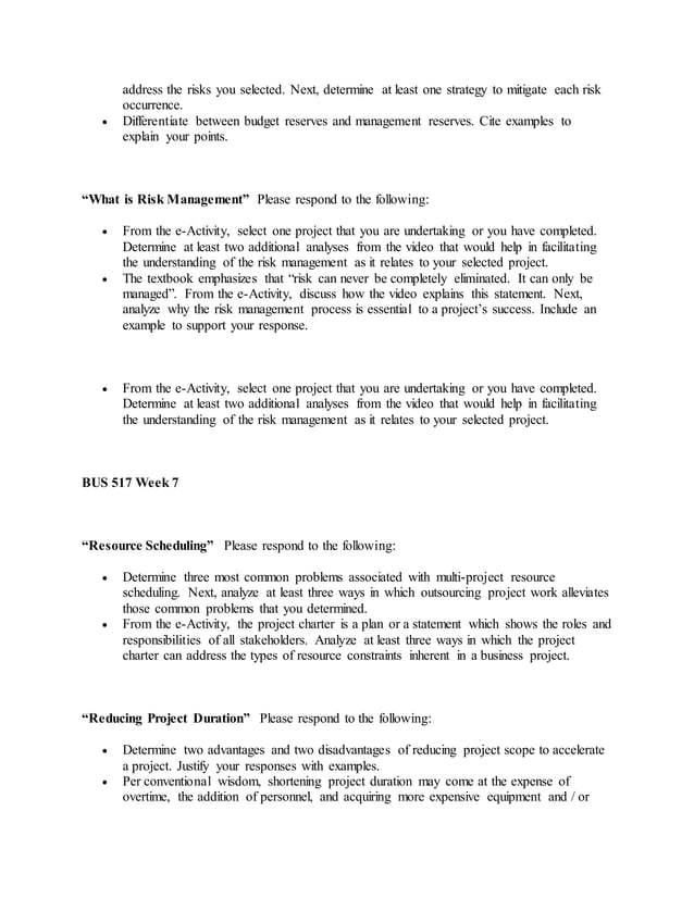 Bus 517 project management entire course | PDF