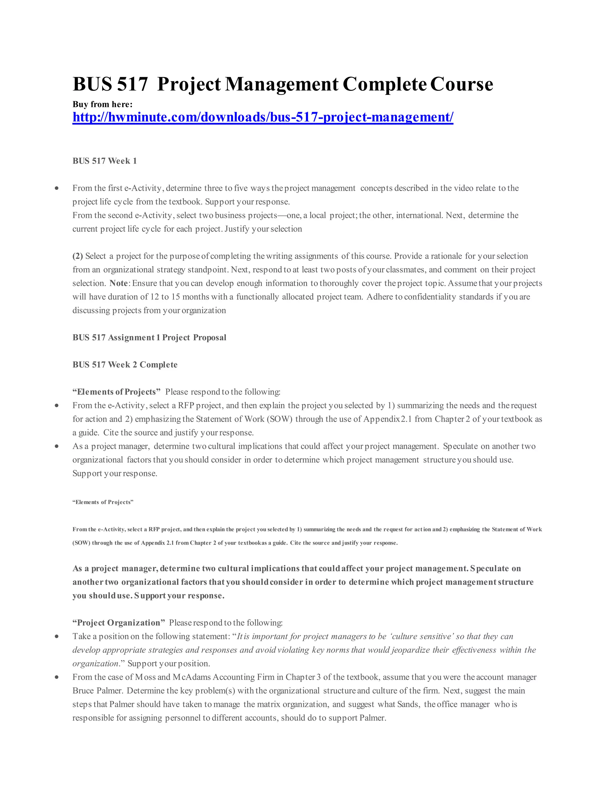 Bus 517 project management | DOCX