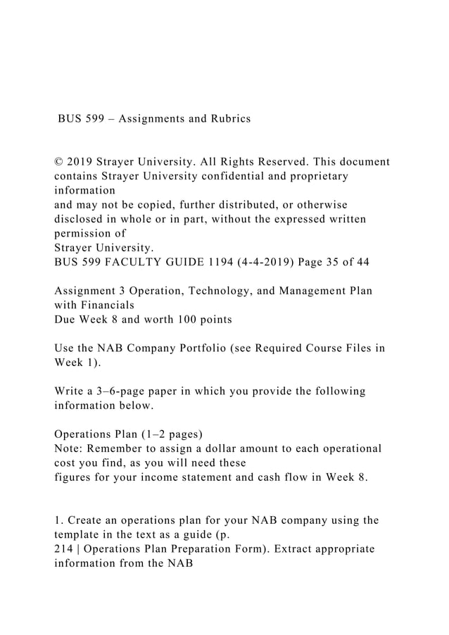 BUS 599 – Assignments and Rubrics © 2019 Strayer Unive.docx