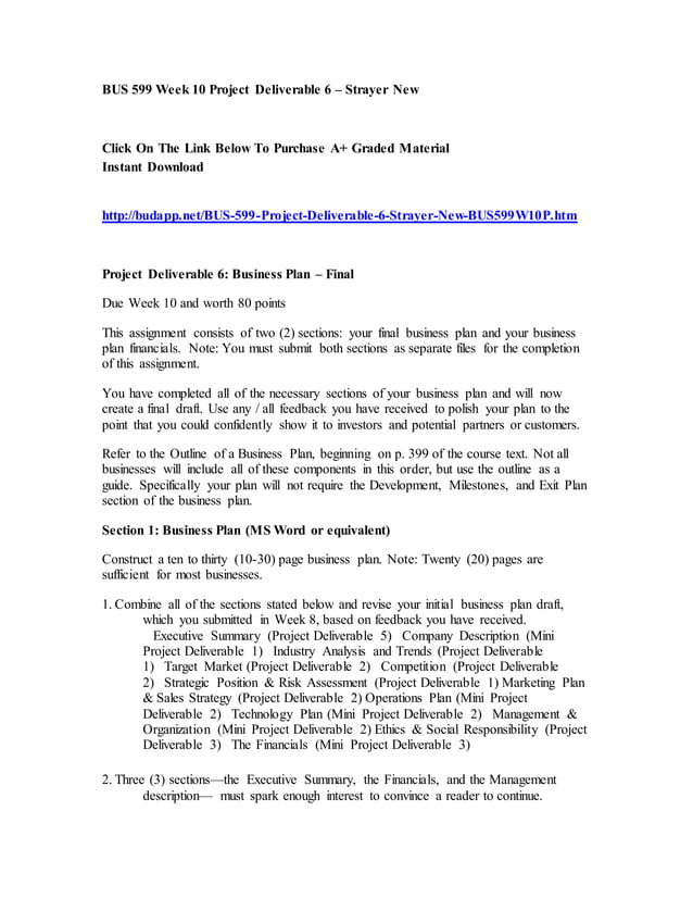 Bus 599 week 10 project deliverable 6 – strayer new | PDF