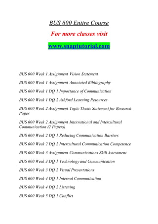 BUS 600 Education Specialist / snaptutorial.com | Secondary Education | Education