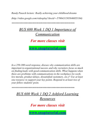 BUS 600 Education Specialist / snaptutorial.com | Secondary Education | Education