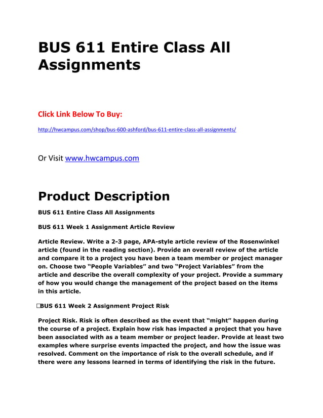 Bus 611 entire class all assignments | PDF