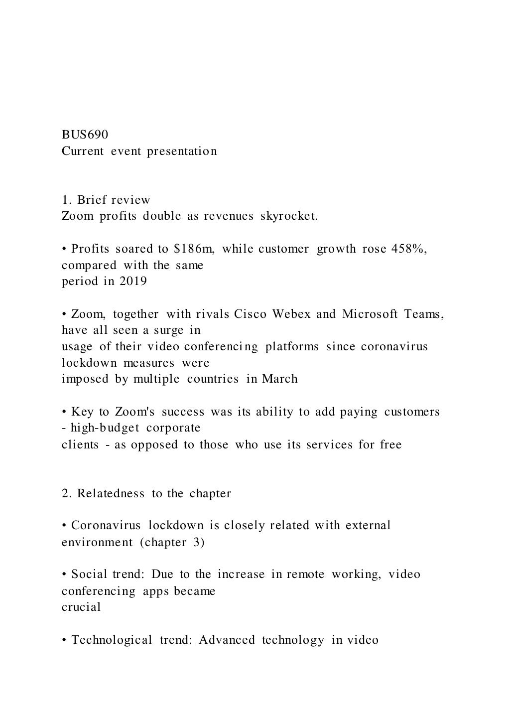 BUS690 Current event presentation 1. Brief review Z | PDF