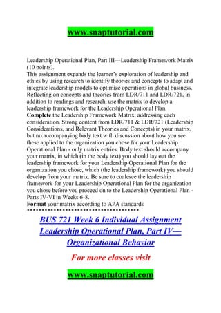 BUS 721 Enhance teaching / snaptutorial.com