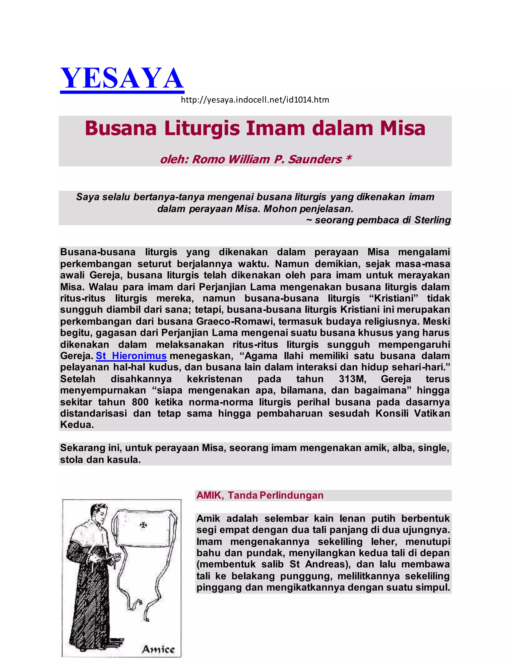 Busana liturgis imam dalam misa yesaya | DOCX