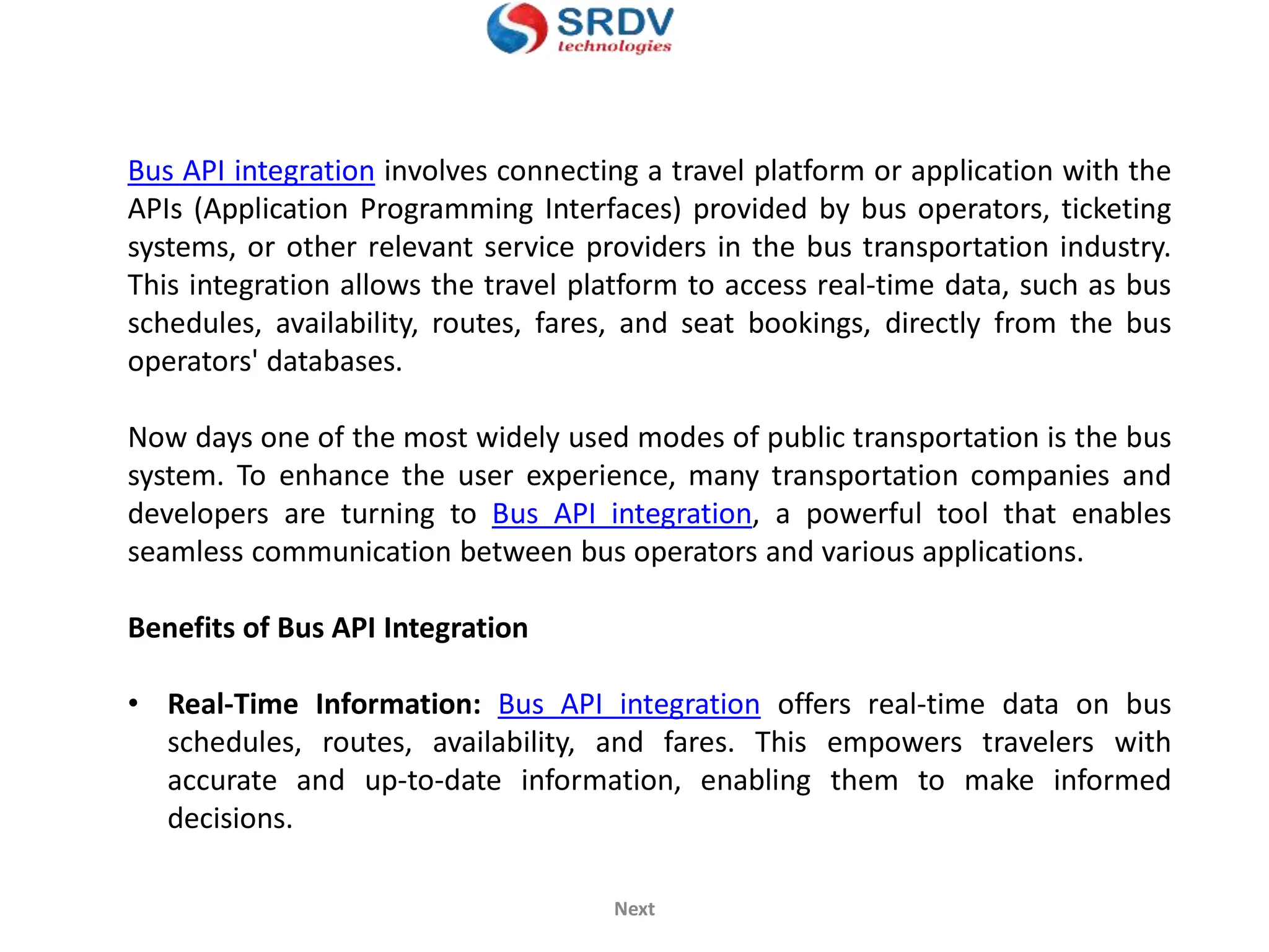 Benefits of Bus API Integration | PDF