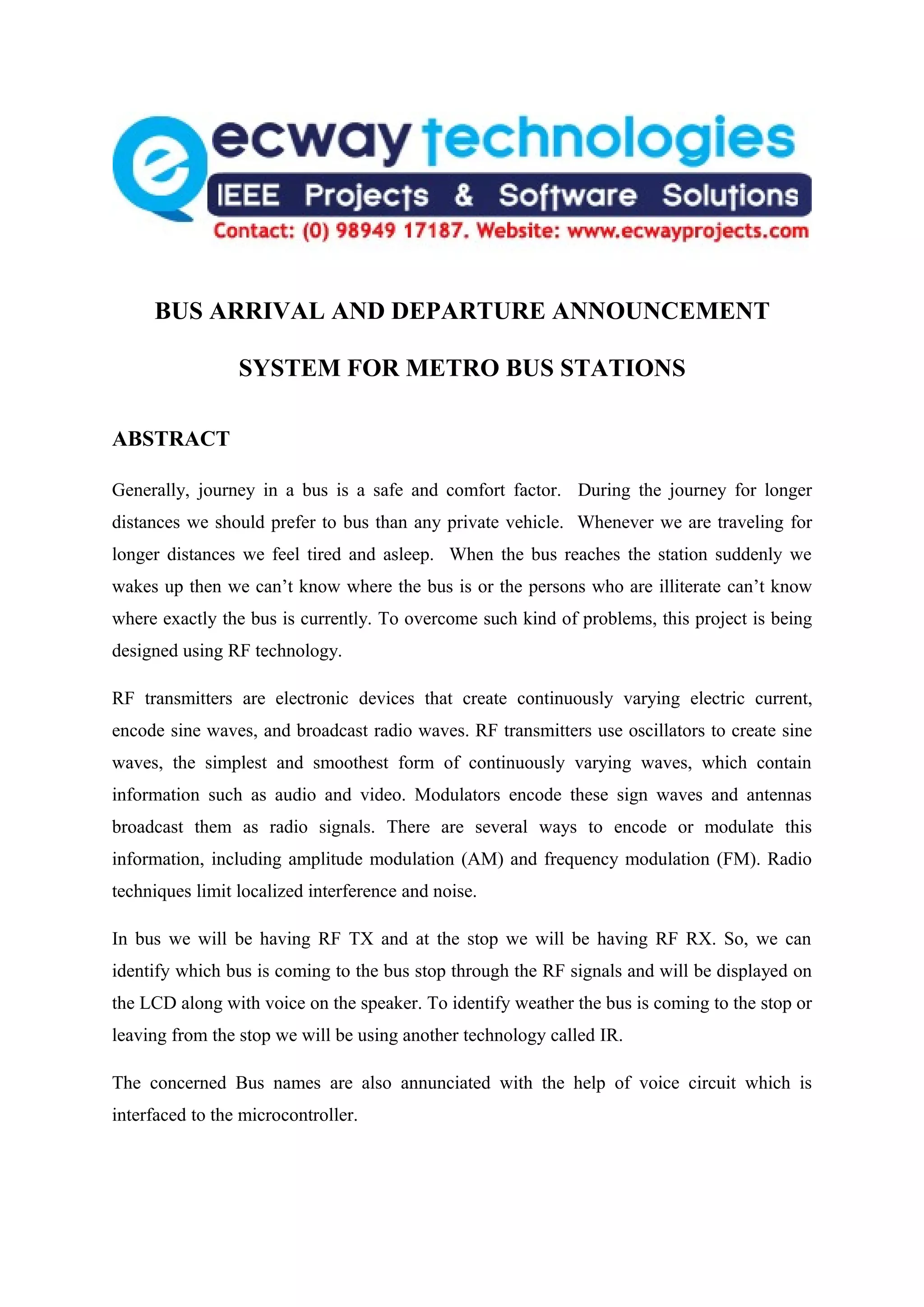 Bus arrival and departure announcement system for metro bus stations | DOC