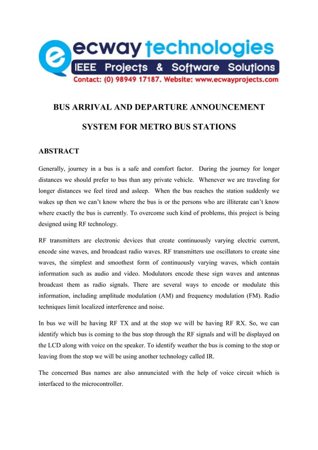 Bus arrival and departure announcement system for metro bus stations | DOC