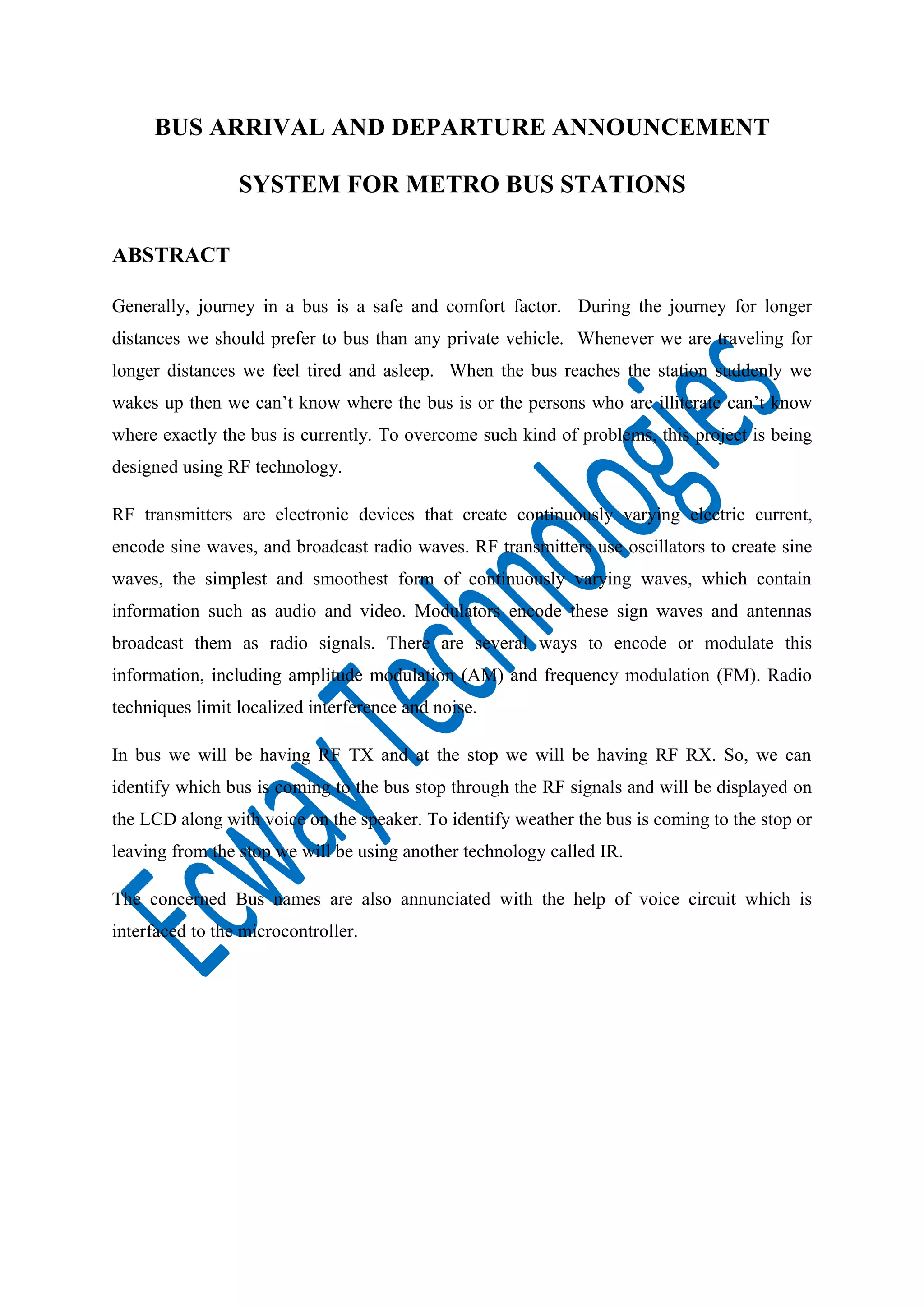 Bus arrival and departure announcement system for metro bus stations | DOC