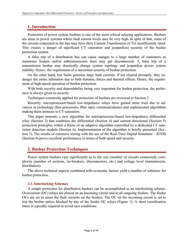 Digital Low Impedance Bus Differential Protection | PDF