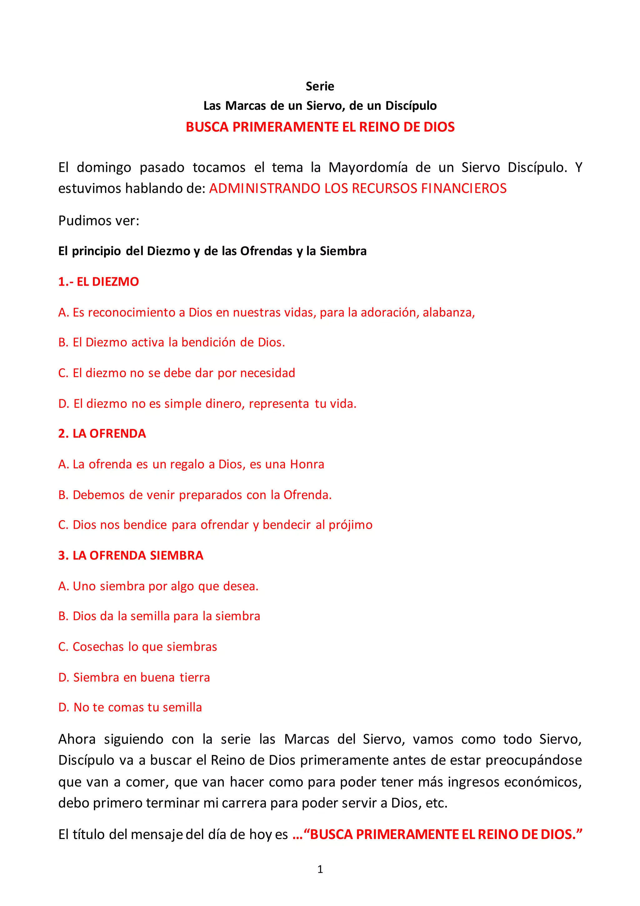 Buscad primeramente el Reino de Dios | DOCX