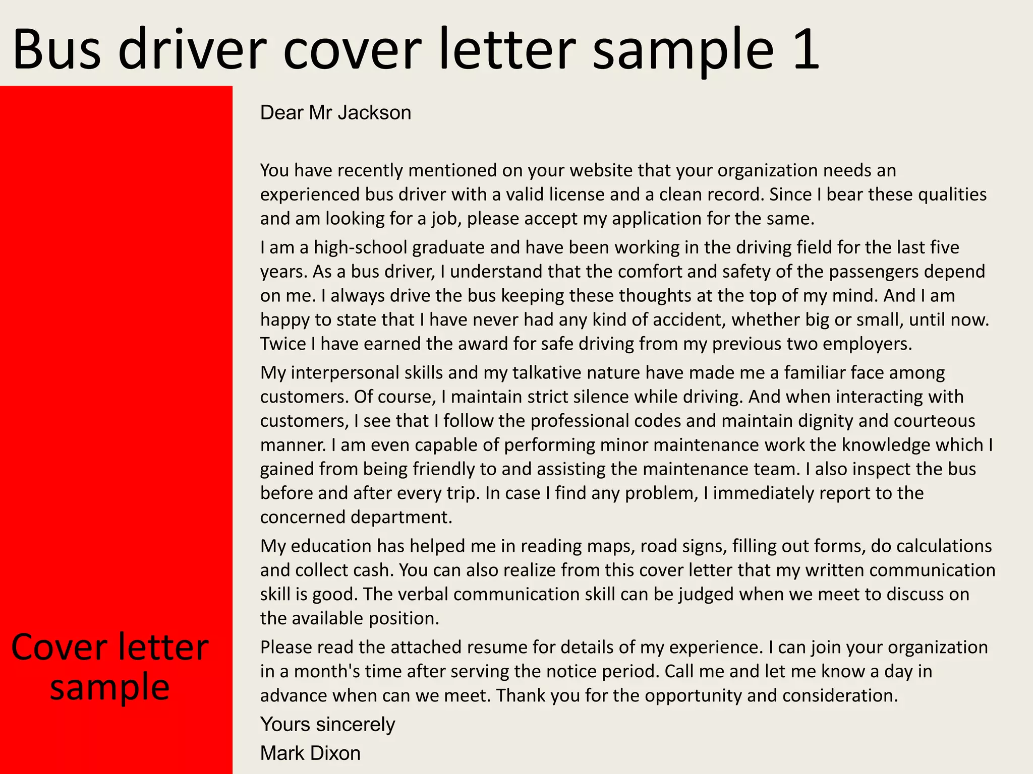 Bus driver cover letter | PPT