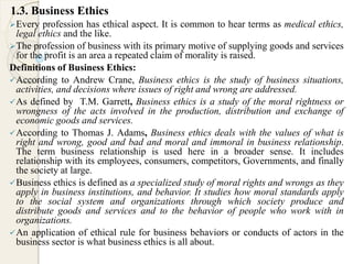 Bus Eth ch1 ppt.ppt material for the course business ethics and corporate social ...