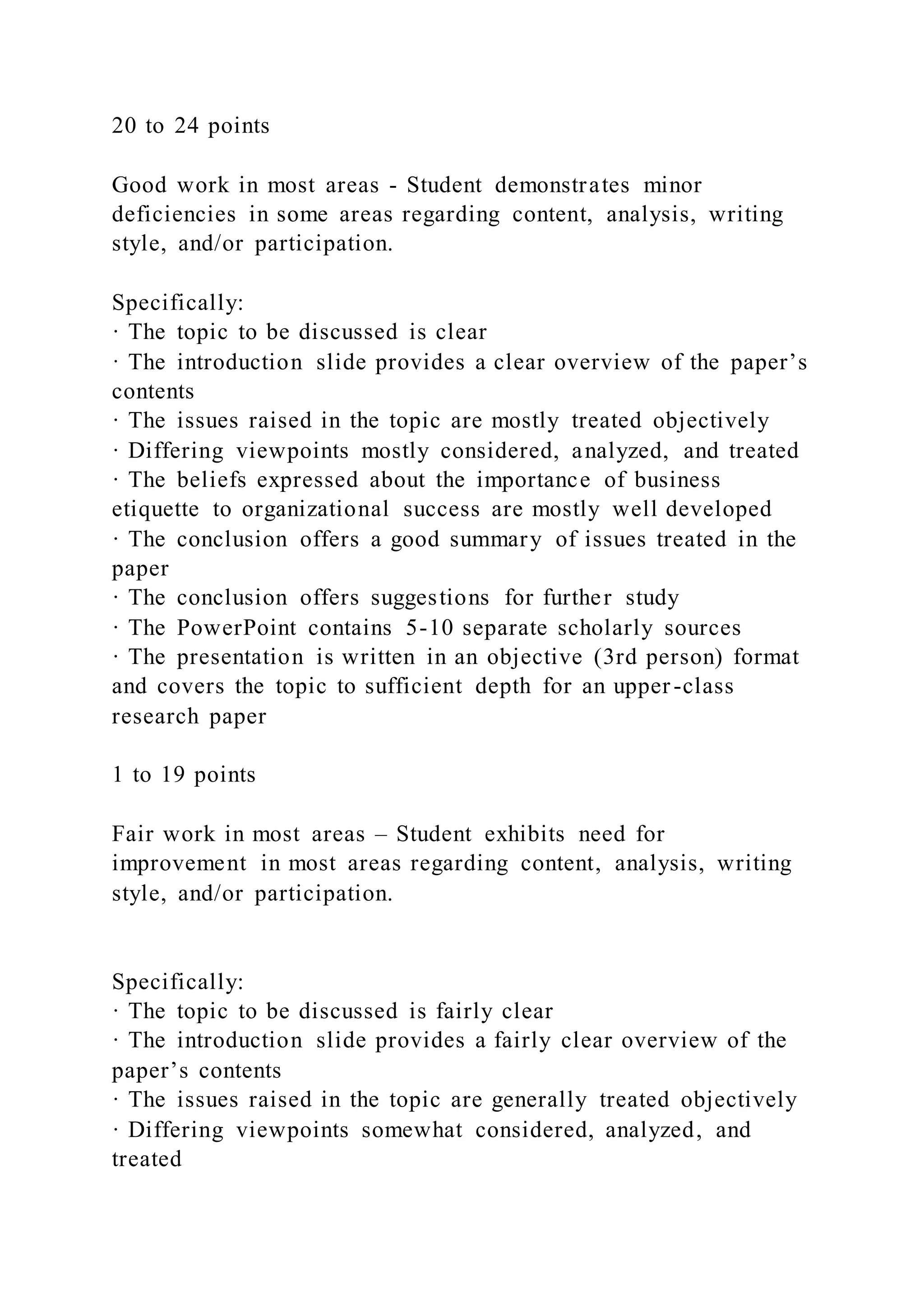 BUSI 472 Etiquette PowerPoint Grading RubricCriteriaLevels o | DOCX