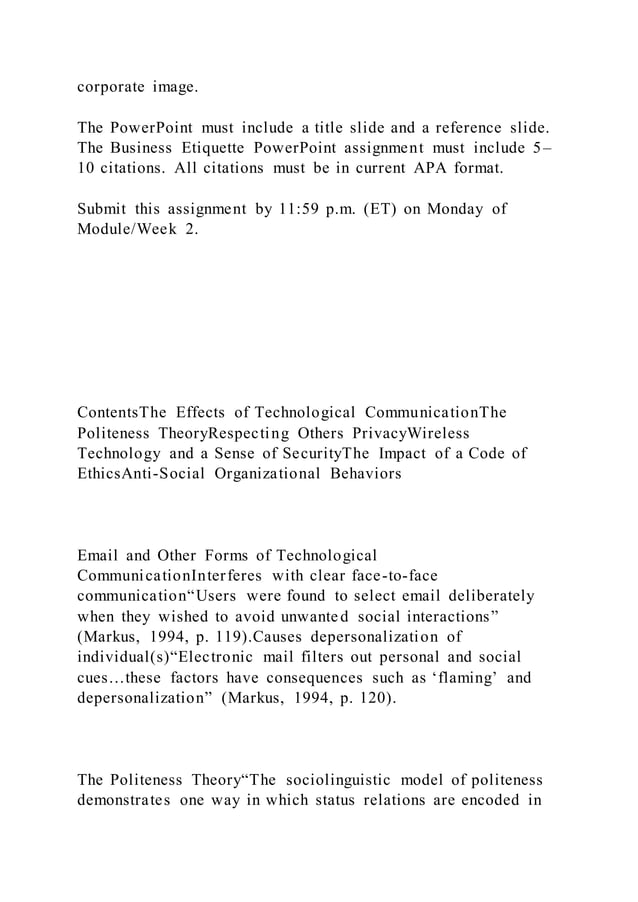 BUSI 472 Etiquette PowerPoint Grading RubricCriteriaLevels o | PDF