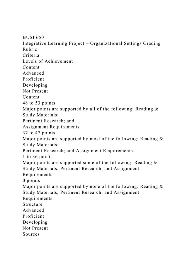 BUSI 650Integrative Learning Project – Organizational Settings G.docx